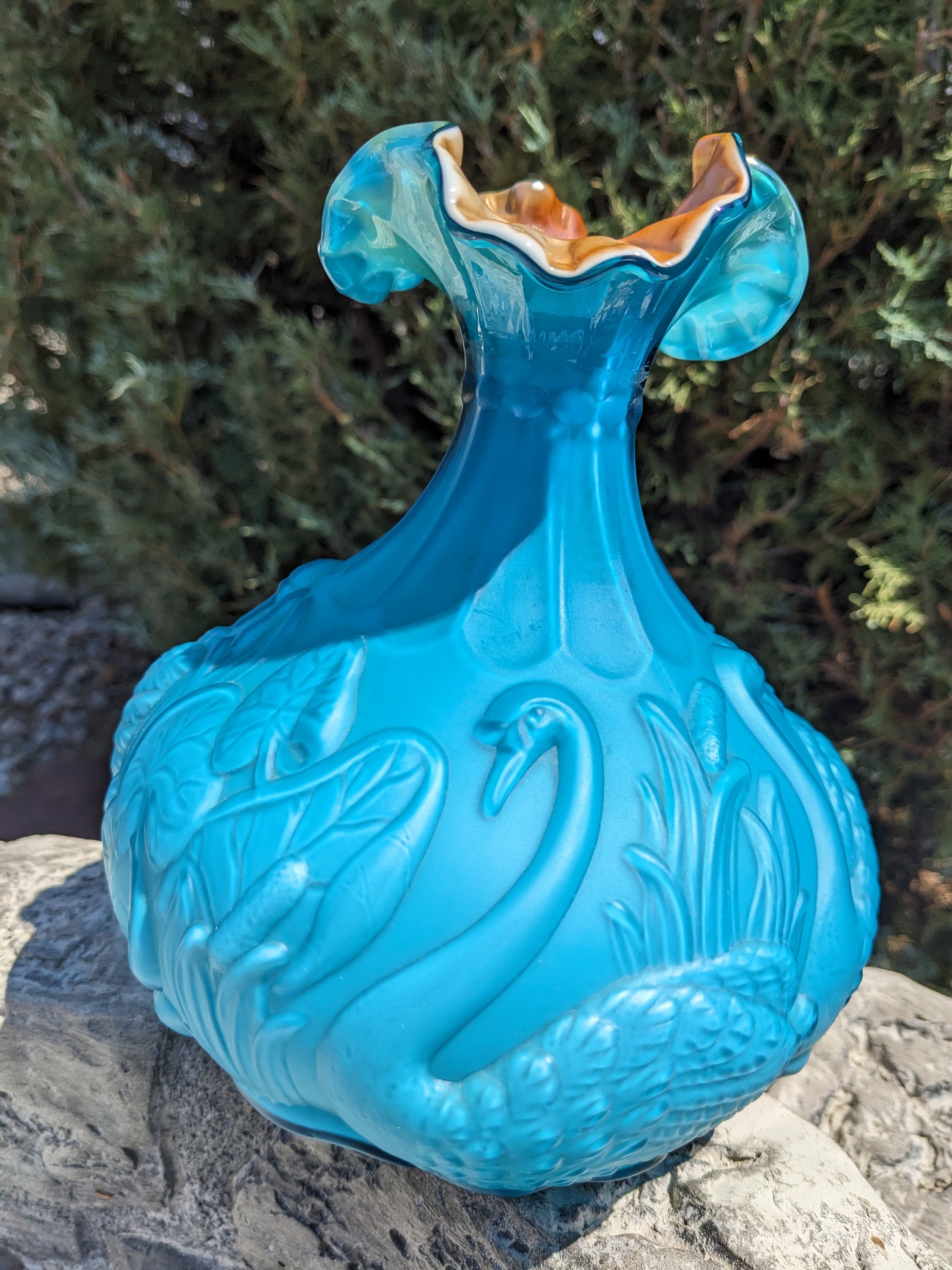 Fenton Limited Edition Bright Blue Vase - Etsy