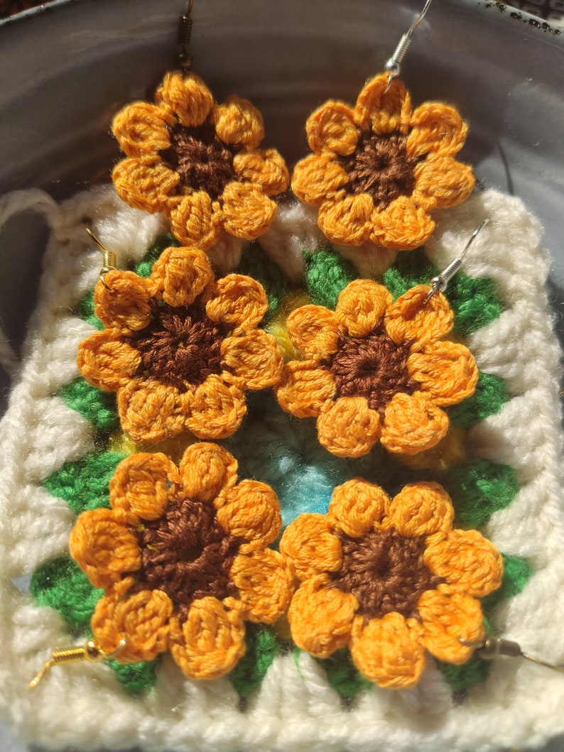 Crochet Pattern Sunflower/easy/cute Earring & Applique Pattern/ Step-by ...