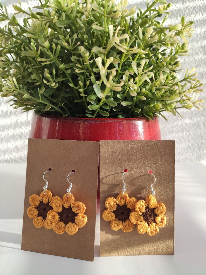 Crochet Pattern Sunflower/easy/cute Earring & Applique Pattern/ Step-by ...