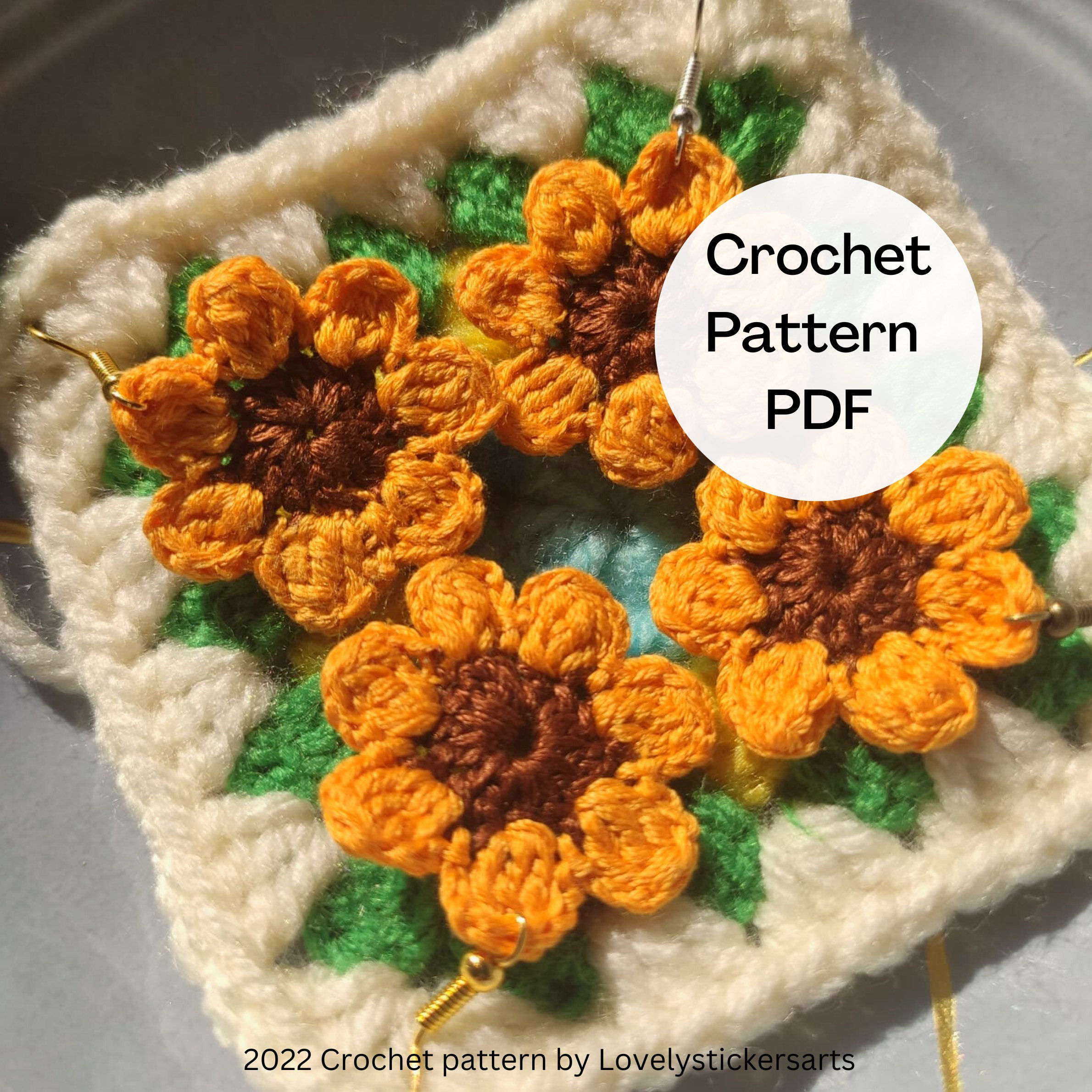 Crochet Pattern Sunflower/easy/cute Earring & Applique Pattern/ Step-by ...