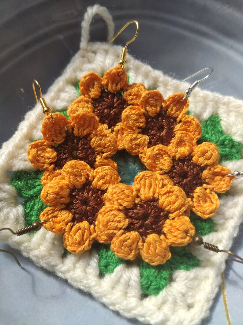 Crochet Pattern Sunflower/easy/cute Earring & Applique Pattern/ Step-by ...
