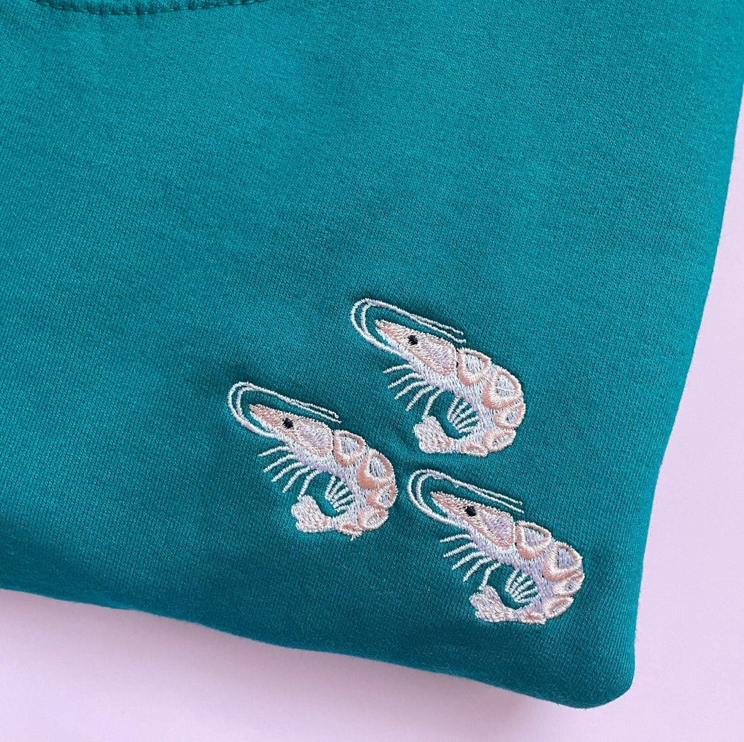 Embroidered Shrimp Sweatshirt: Vegan Cotton Prawn Jumper - Etsy