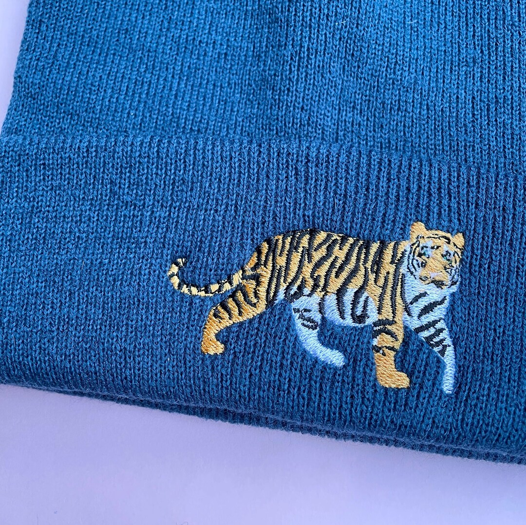Tiger Beanie Hat, Embroidered Tiger Hat, Vegan, Ethical, Sustainable ...