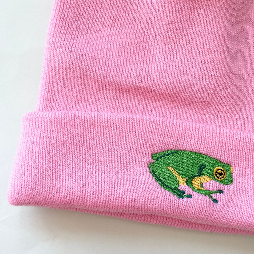 Frog Embroidered Beanie Hat, Embroidered Frog, Beanie Hat, Frogs, Frog ...