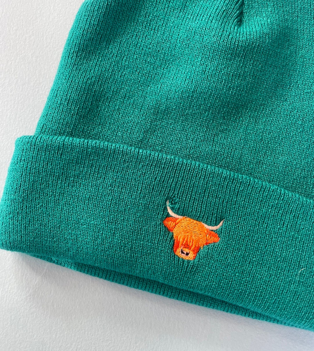 Embroidered Highland Cow Beanie: Vegan Knit Hat - Etsy
