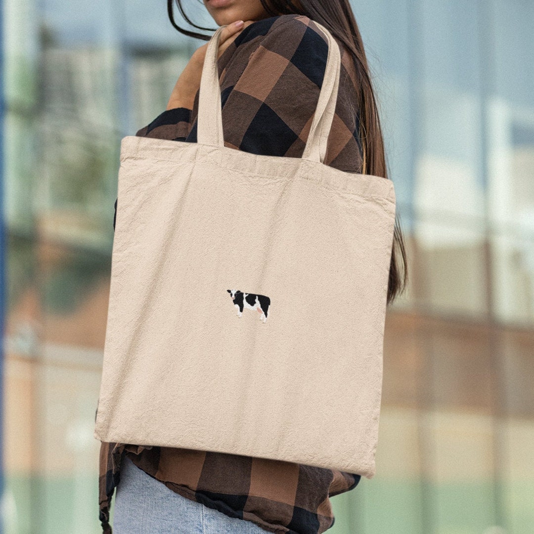 Cow Embroidered Organic Cotton Tote Bag - Etsy