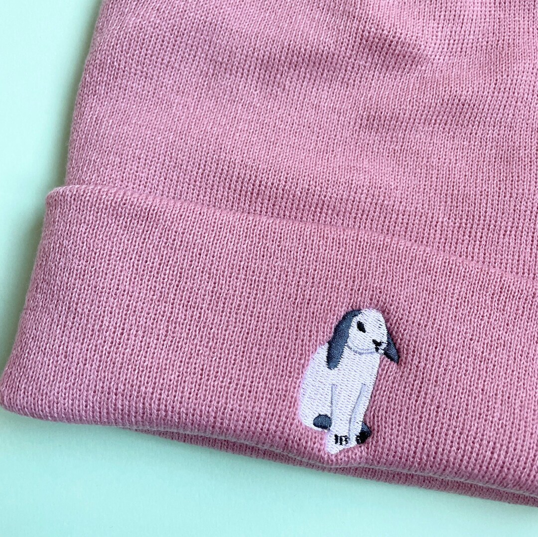 Rabbit Embroidered Beanie, Rabbit Beanie Hat, Embroidered Vegan Rabbit ...