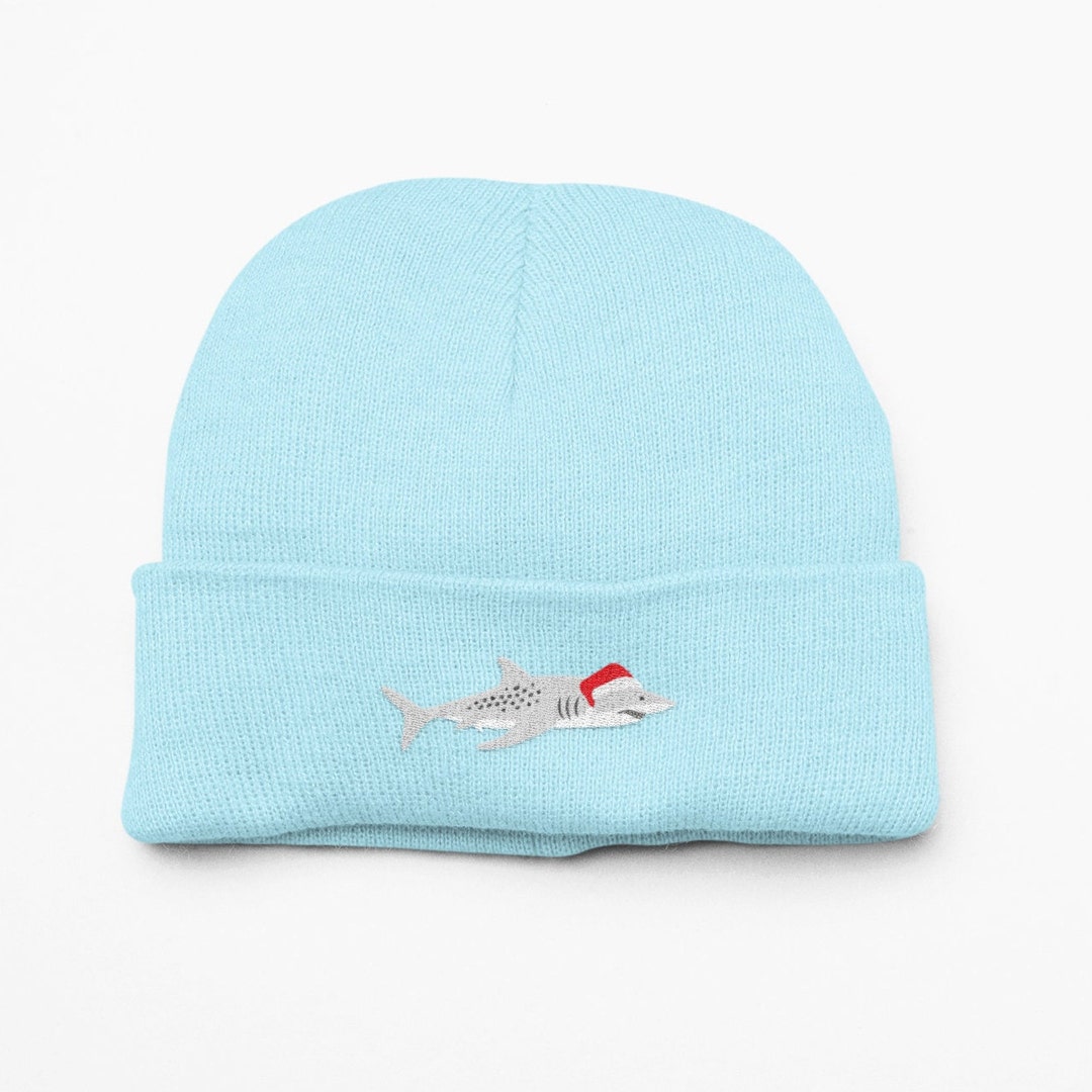 Shark Christmas Beanie Hat, Christmas Shark Beanie Hat, Embroidered ...
