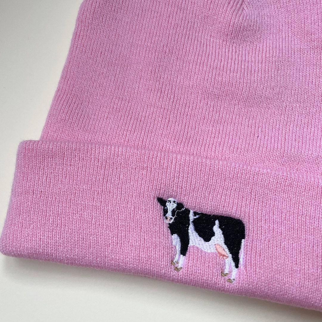 Cow Embroidered Beanie Hat, Cow Hat, Cows, Embroidered Cow, Farm Cow ...