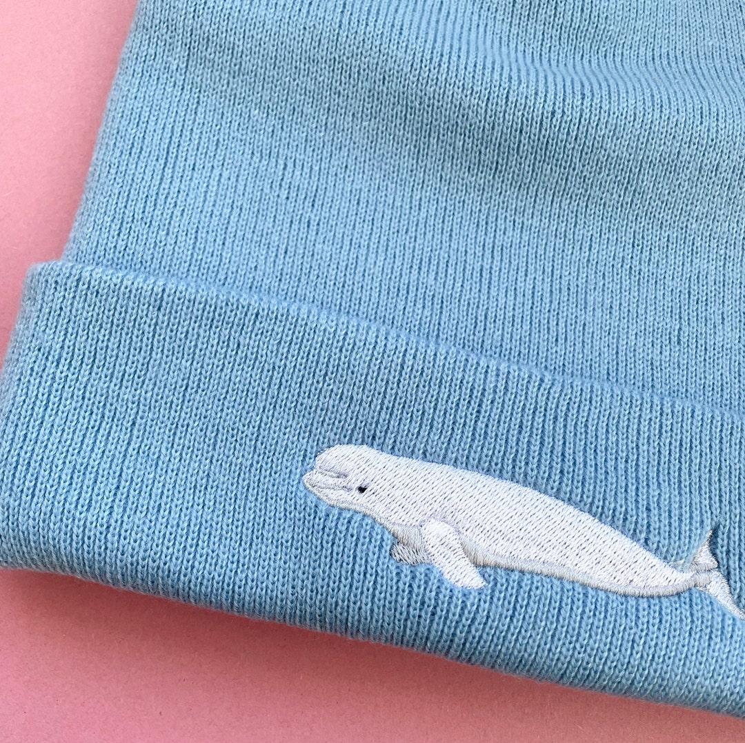 Embroidered Beluga Whale Beanie: Cuffed Knit Hat - Etsy