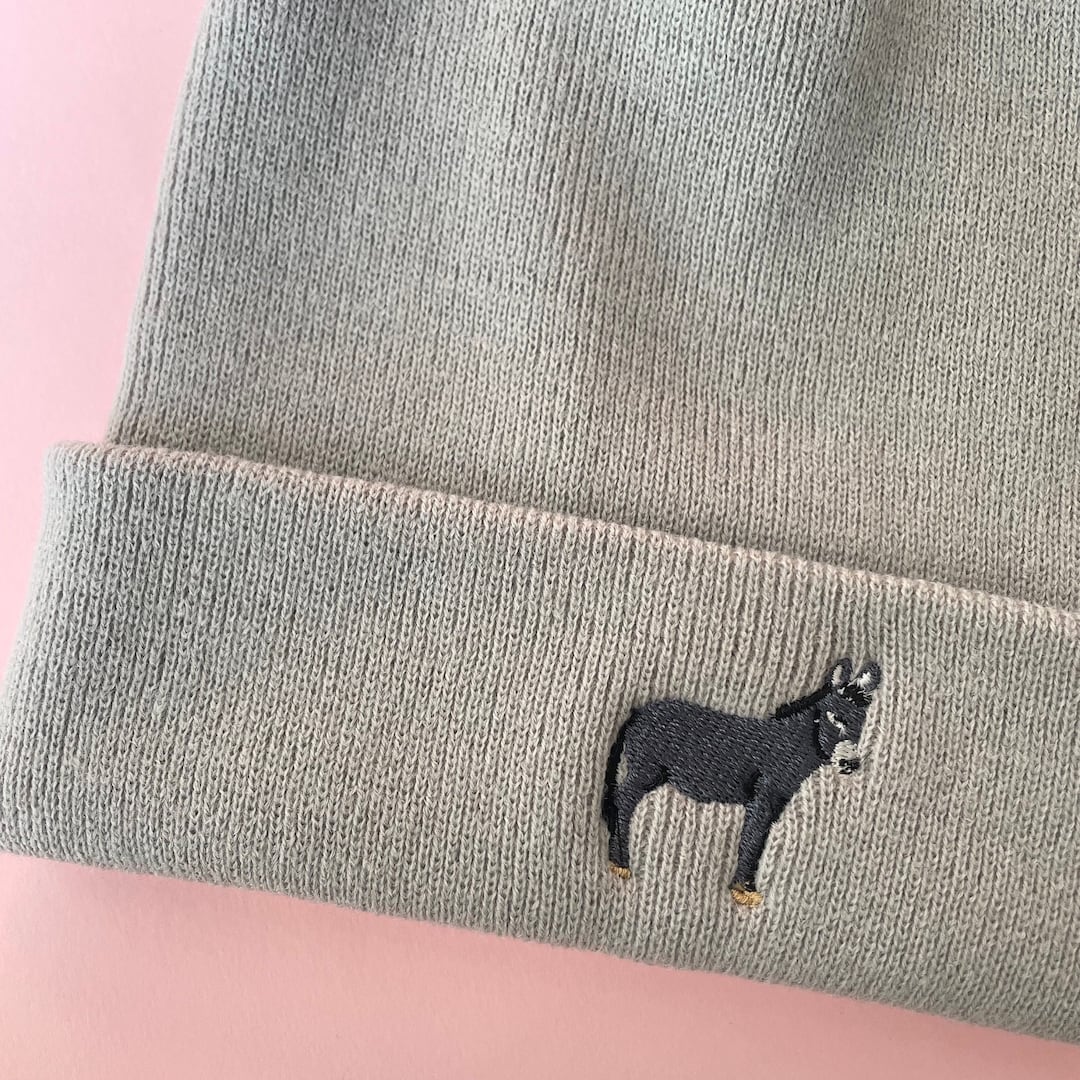 Embroidered Donkey Beanie Hat: Cuffed Knit Design - Etsy