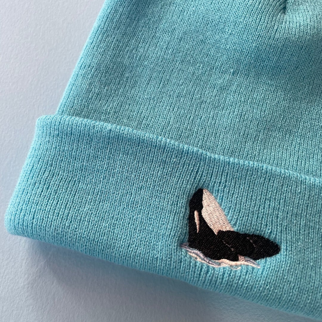 Orca Breaching Embroidered Beanie Hat, Orca, Killer Whale, Orca Beanie ...