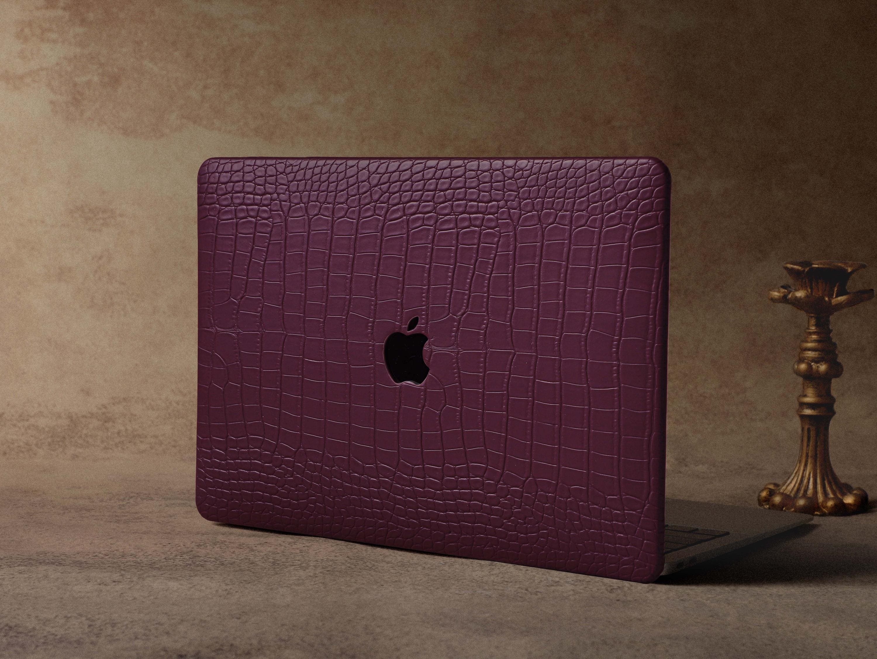 Burgundy Faux Leather Crocodile Print Case, Retro Hard Case for MacBook ...