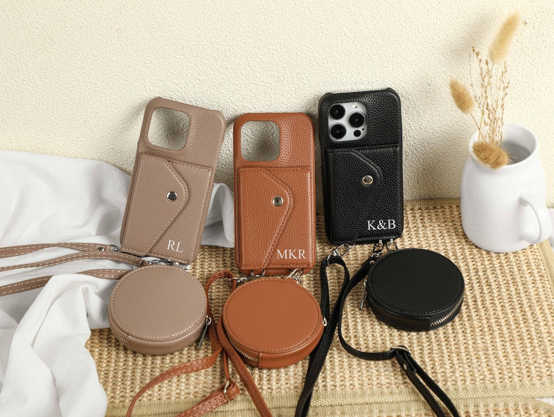 Crossbody iPhone Case With Card Slot, Personalized Leather iPhone ...