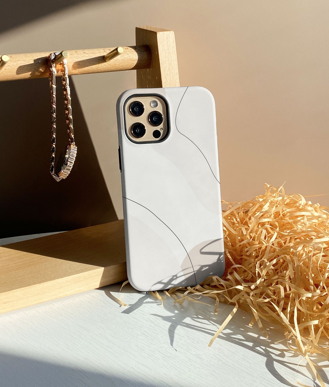 Cream Beige Lines Art iPhone 15case, 14, 15 Pro Max, 13,14,15 Pro Case ...