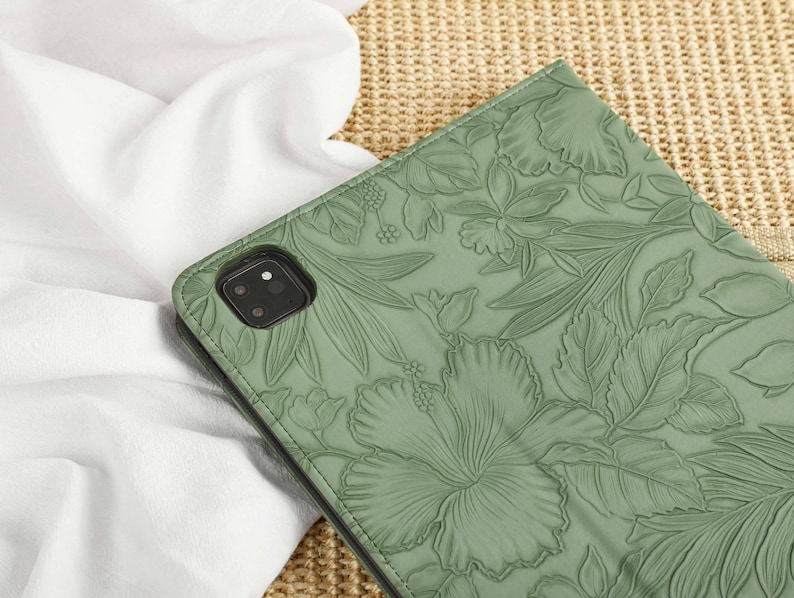 Green Flower Vegan Leather iPad Case for Air 5 4 3 Case, Mini 5/6, Air ...