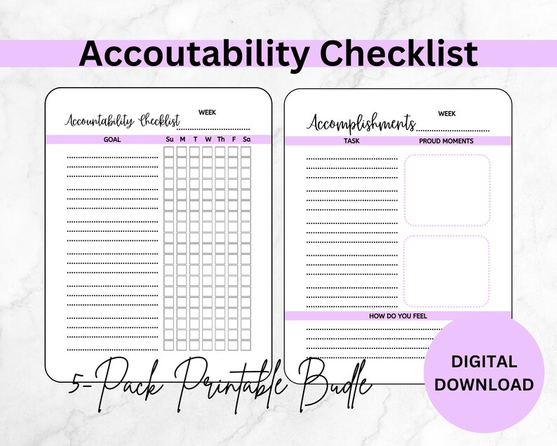 Blank Accountability Checklist Bundle Printable & Fillable - Etsy