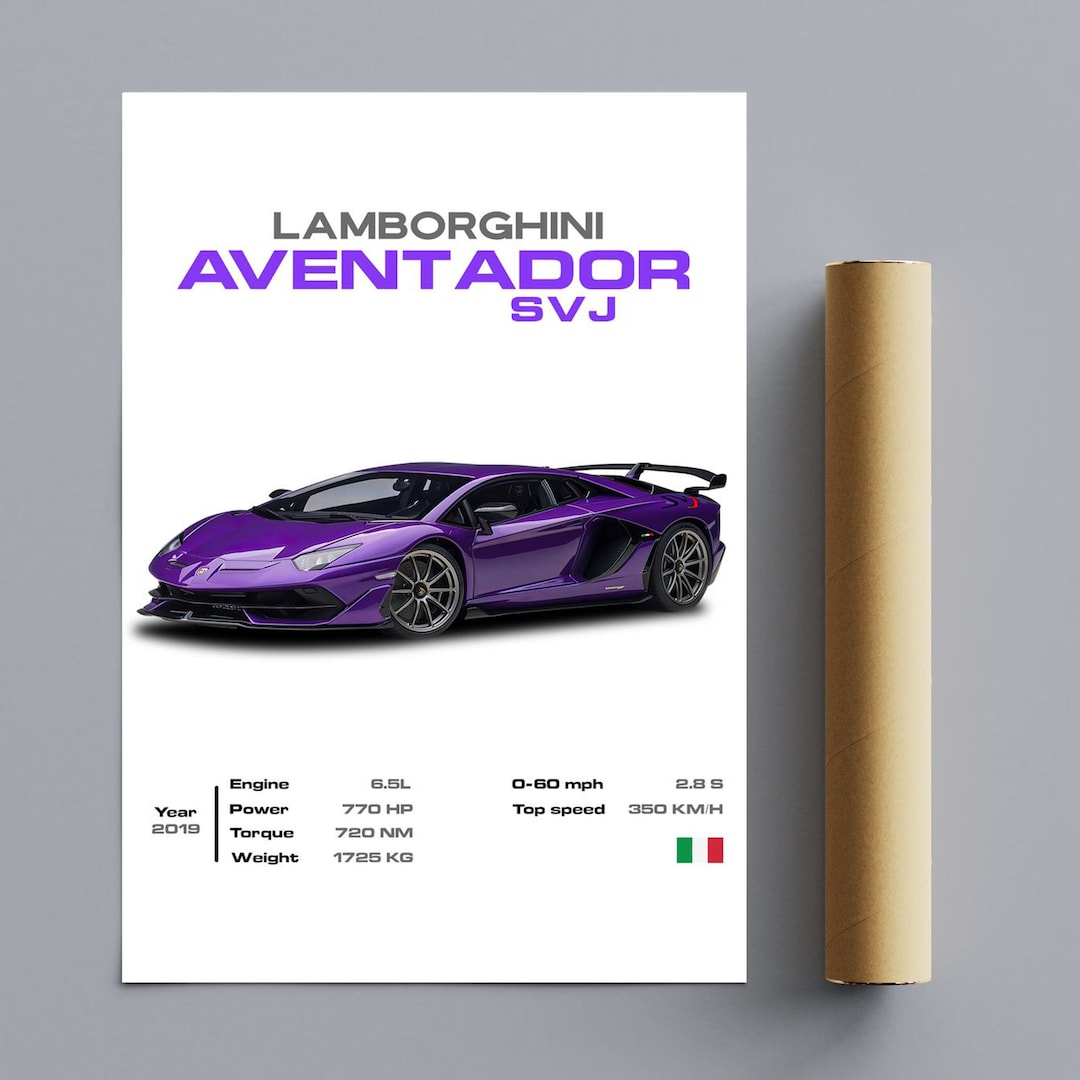 Lamborghini Aventador SVJ Poster, Car Poster Digital Print, Minimalist ...