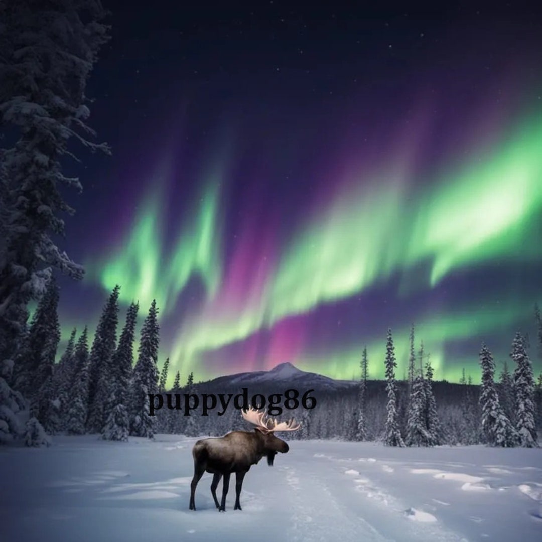 Print Your Own Digital Art Northern Lights Moose in the - Etsy