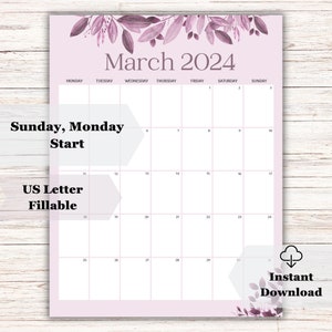 Editable 2024 March Calendar, Beautiful Monthly Calendar, March Daily ...