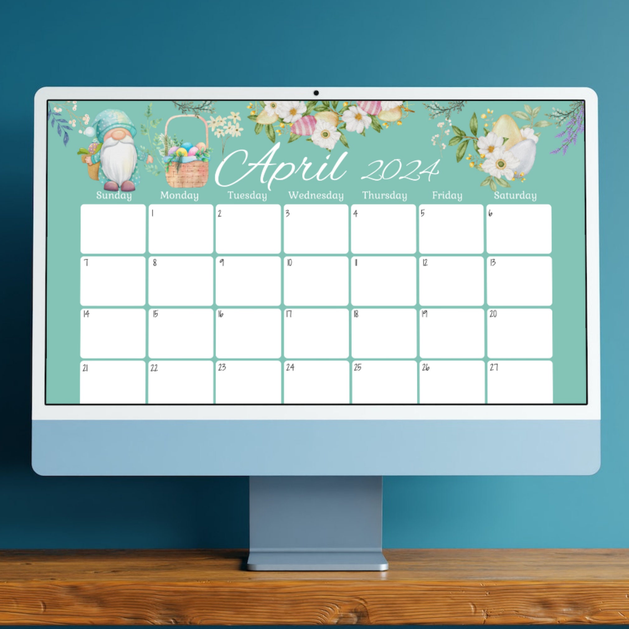 EDITABLE April 2024 Calendar, Happy Easter Day, Cute Gnomes, Printable ...