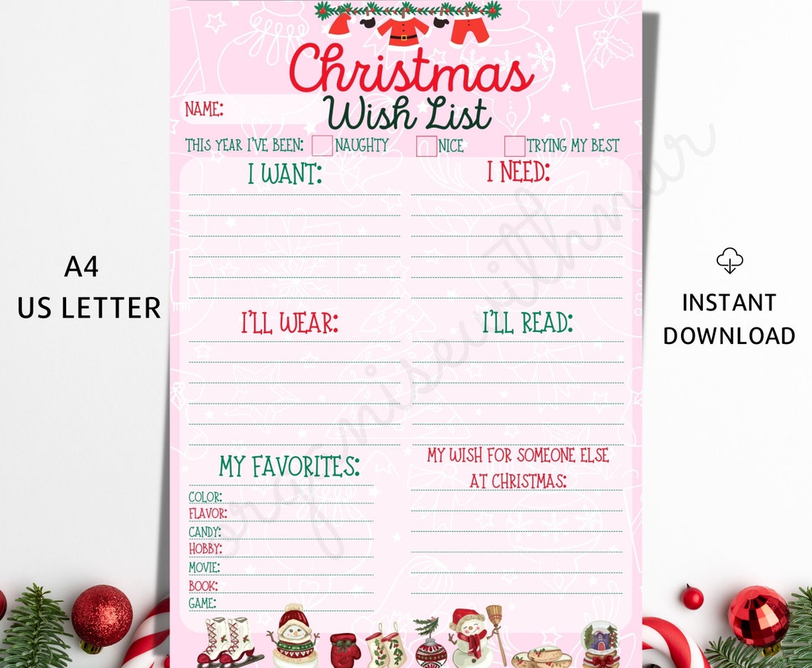 Christmas Letter, Christmas Wish List for Kids, Printable Holidays Wish ...