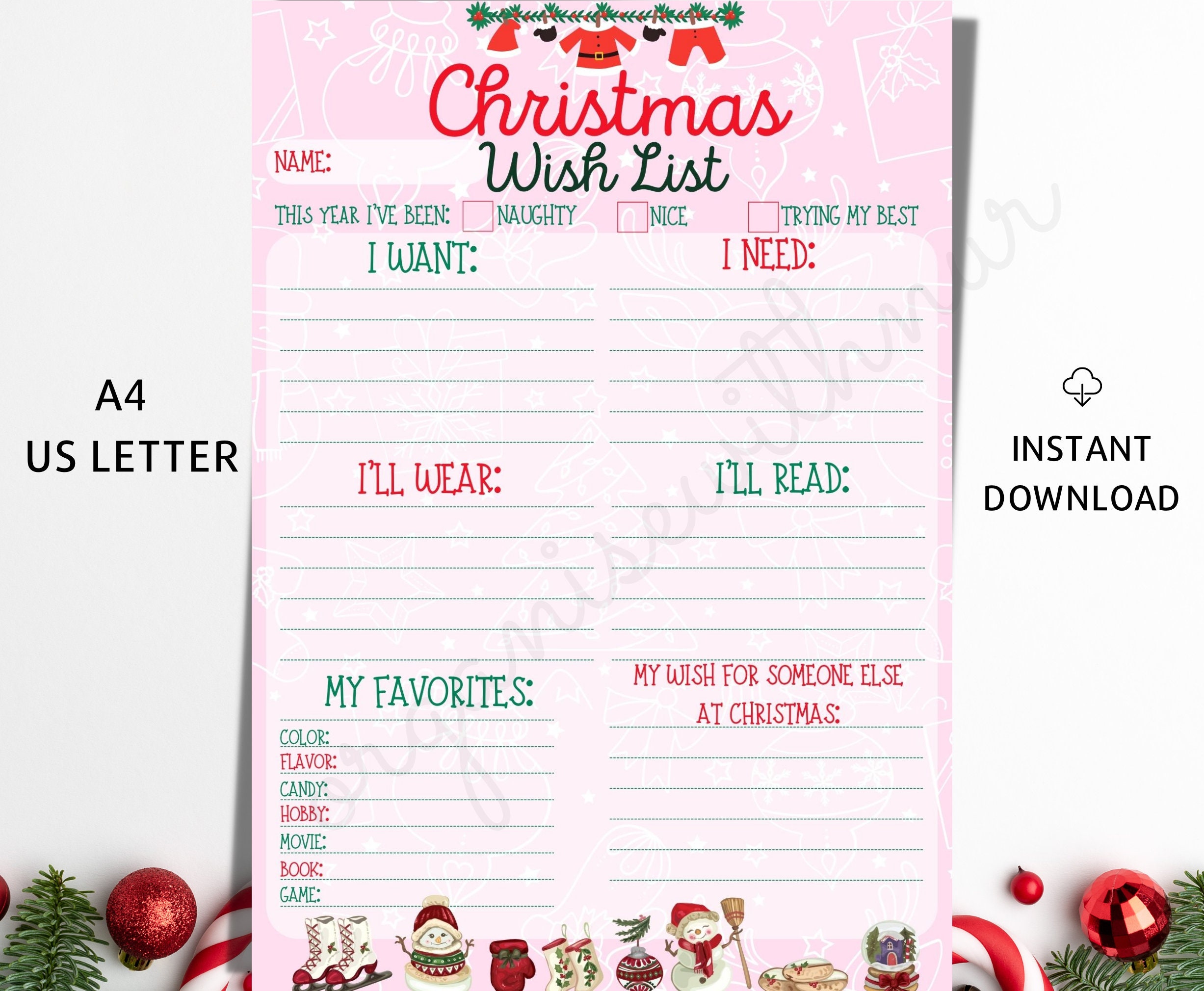 Christmas Letter, Christmas Wish List for Kids, Printable Holidays Wish ...