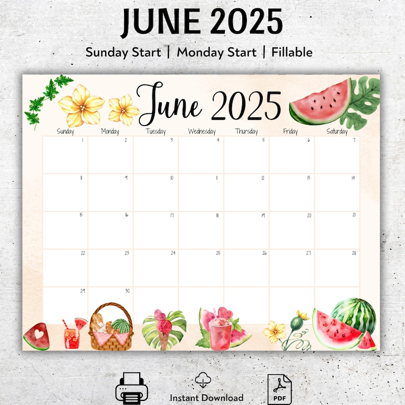 EDITABLE June 2025calendar, 2025 Summer Planner, Fillable June Calendar ...