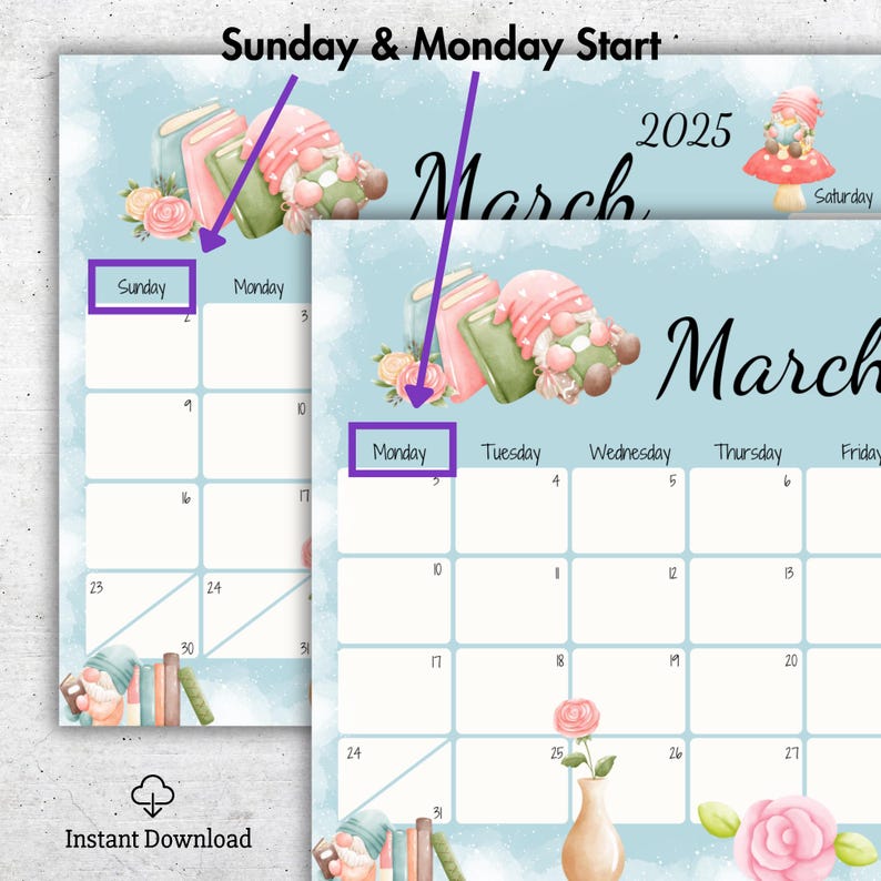 EDITABLE March 2025 Calendar, Fillable Calendar, Cute Gnomes, Happy St ...