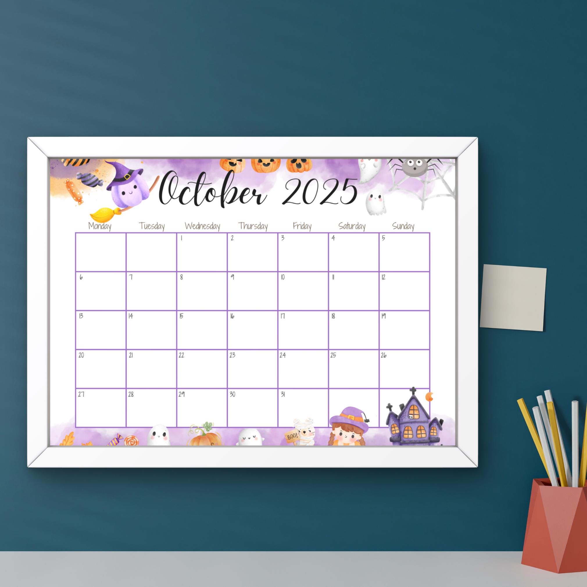 October 2025 Printable Calendar, Halloween Monthly Planner, Cute Spooky ...