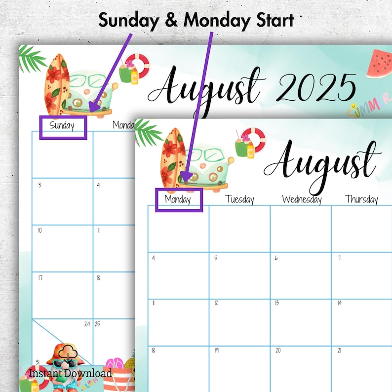 EDITABLE August 2025 Calendar, Beautiful Summer, Watermelon, Cute Gnome ...