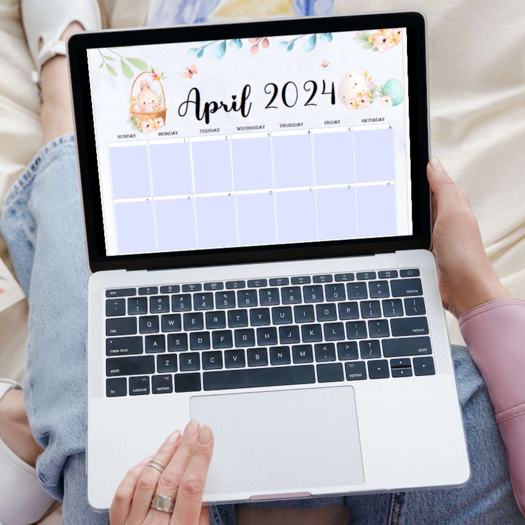 EDITABLE April 2024 Calendar, Happy Easter Day, Cute Bunnies, Printable ...