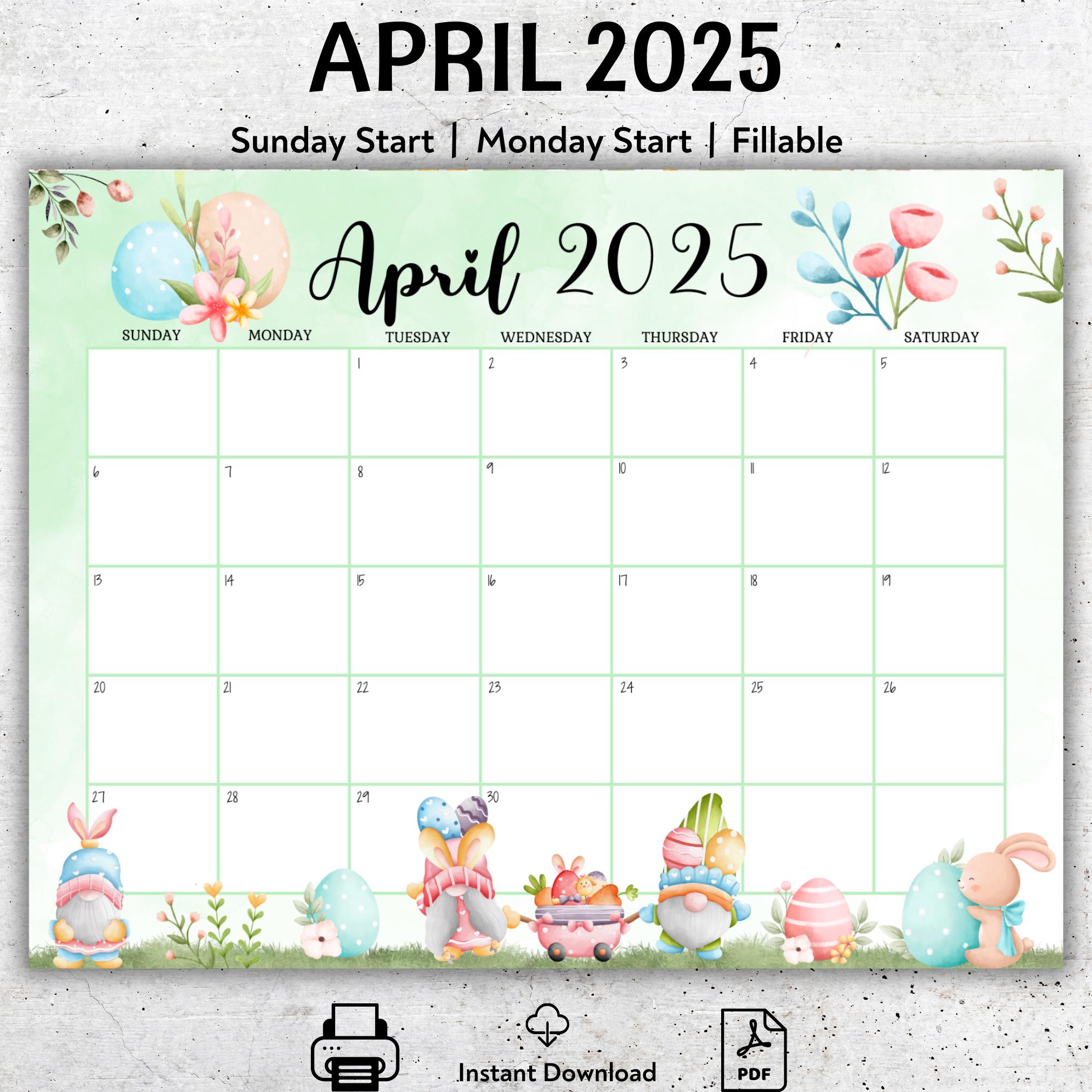 EDITABLE April 2025 Calendar, Printable April Calendar, Homeschool ...