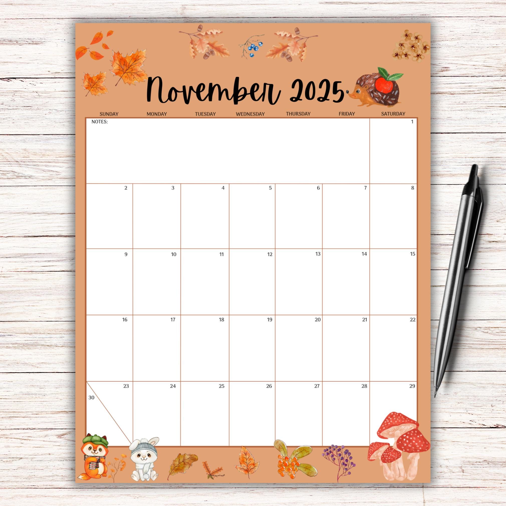 EDITABLE November 2025 Calendar, Thanksgiving Planner, Beautiful Fall ...
