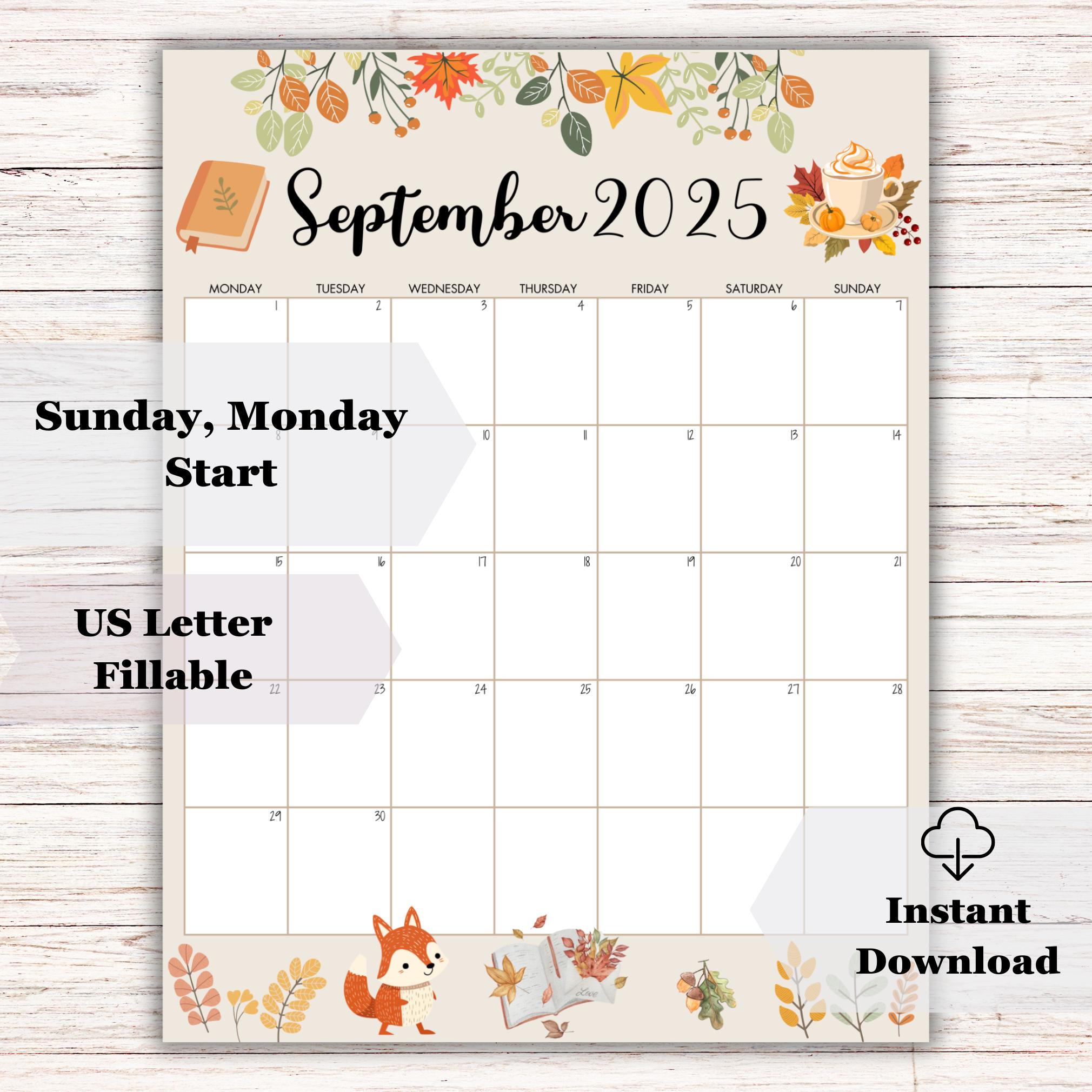EDITABLE September 2025 Calendar With Autumn Theme, Printable September ...
