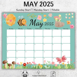 EDITABLE May 2025 Calendar, Beautiful Spring, Colorful Flowers, Cute ...