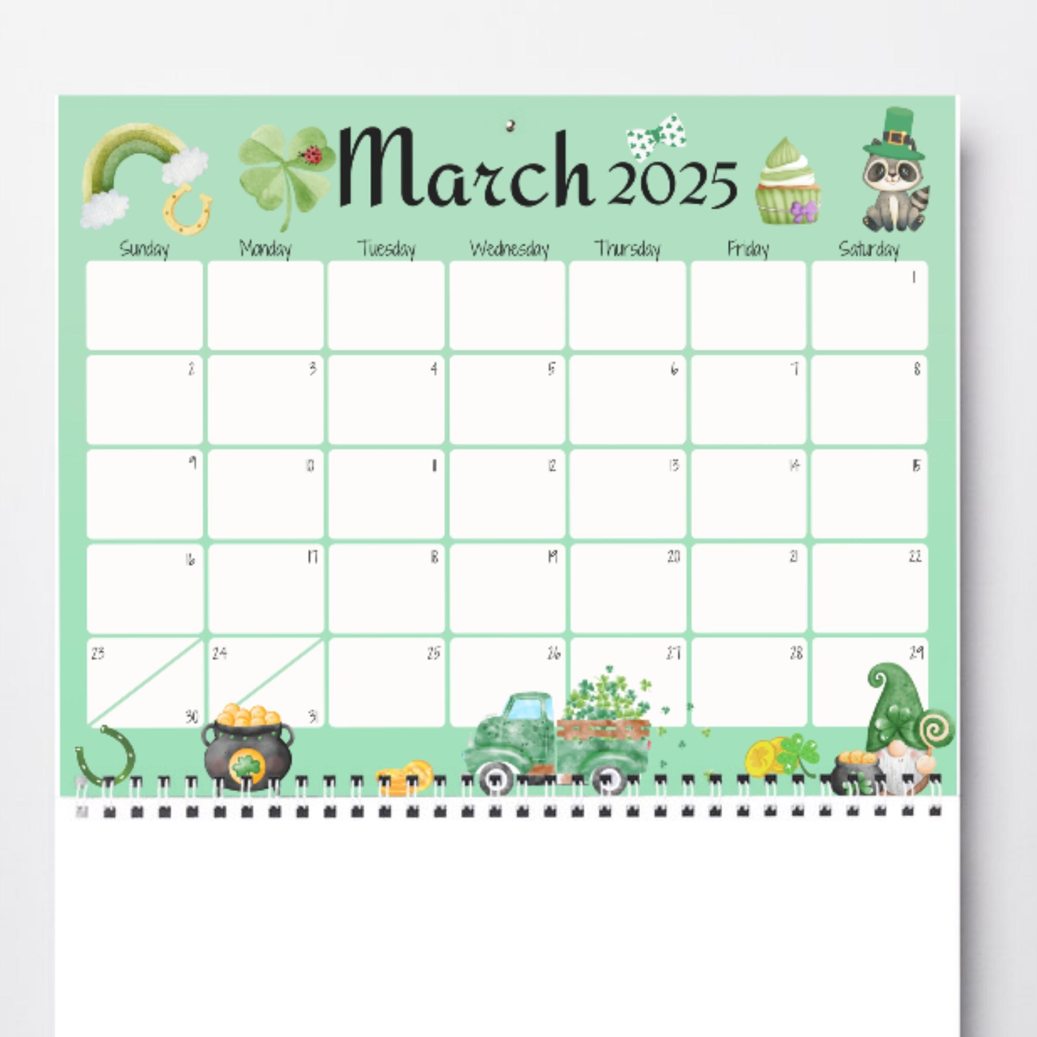 EDITABLE March 2025 Calendar, Happy St. Patrick's Day, Horseshoe, Green ...