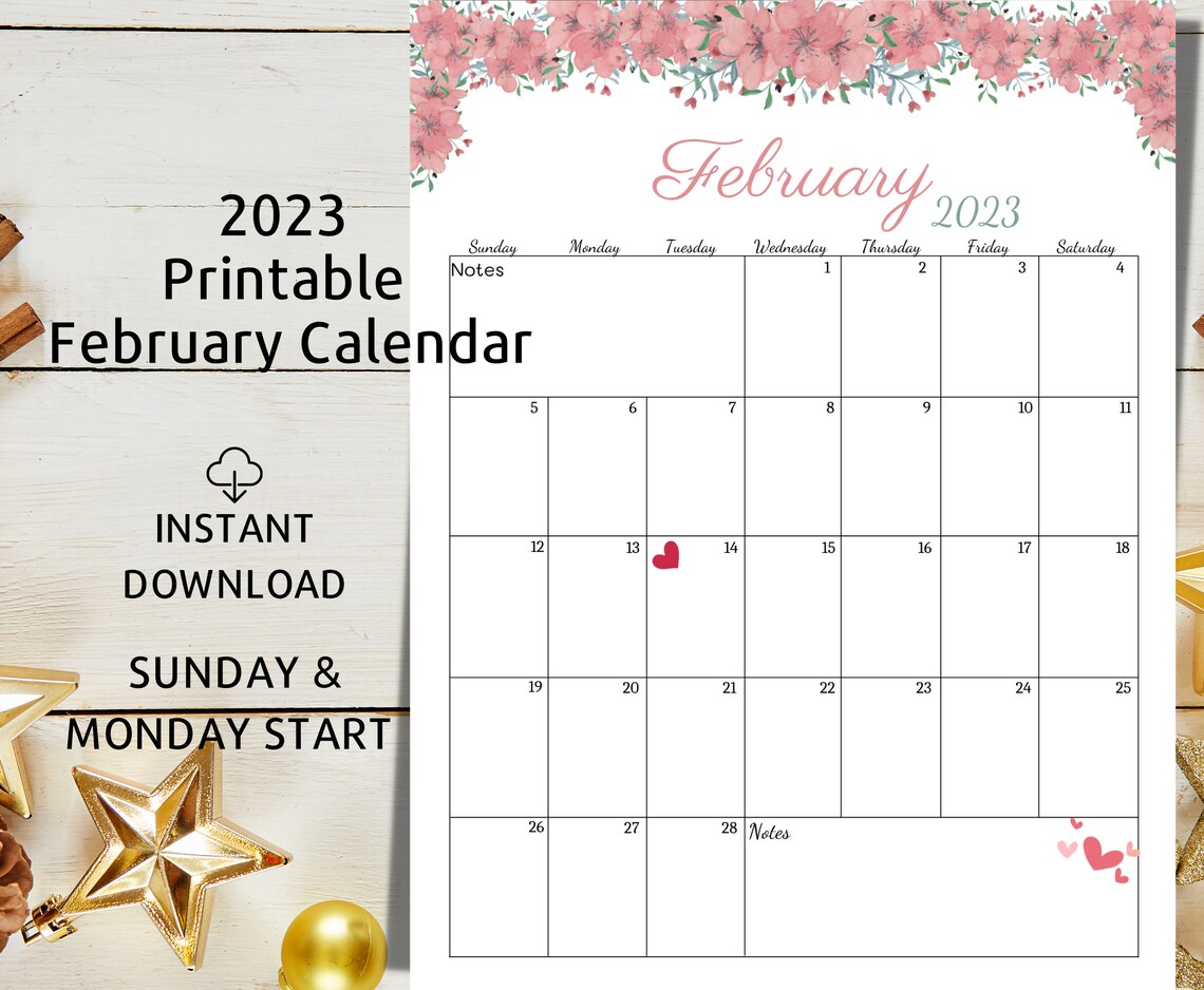 EDITABLE February 2023 Calendar Pinkflowers Minimalist - Etsy