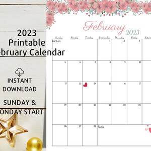 EDITABLE February 2023 Calendar Pinkflowers Minimalist - Etsy