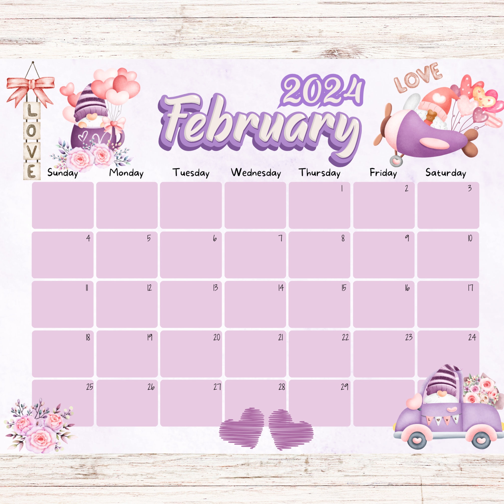 EDITABLE February 2024 Calendar, Valentine's Day, Homeschool, Loving ...