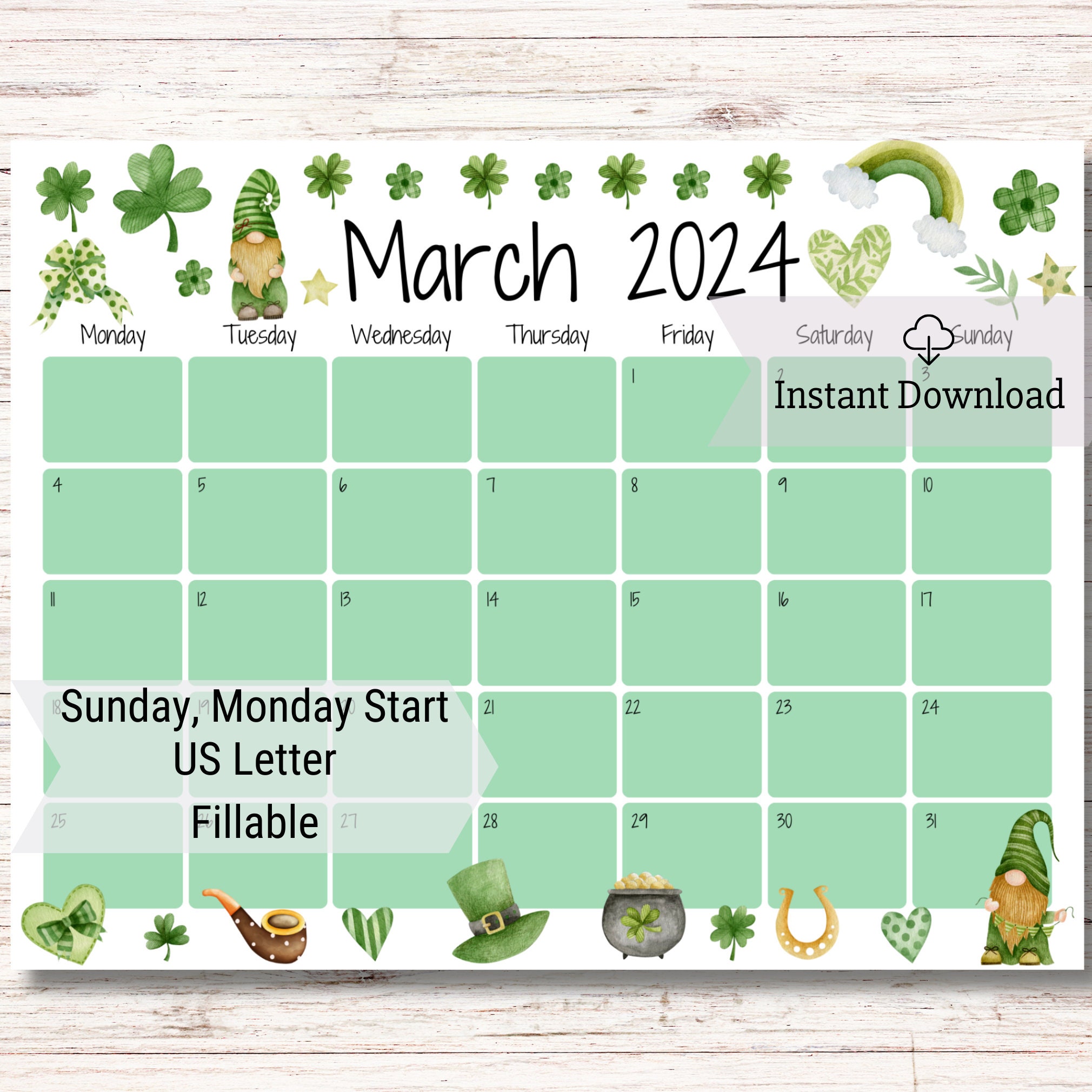 EDITABLE March 2024 Calendar, Printable Planner, Fillable Calendar ...