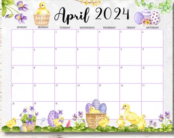 EDITABLE April 2024 Calendar, Monthly Planner, Happy Easter Day, Cute ...