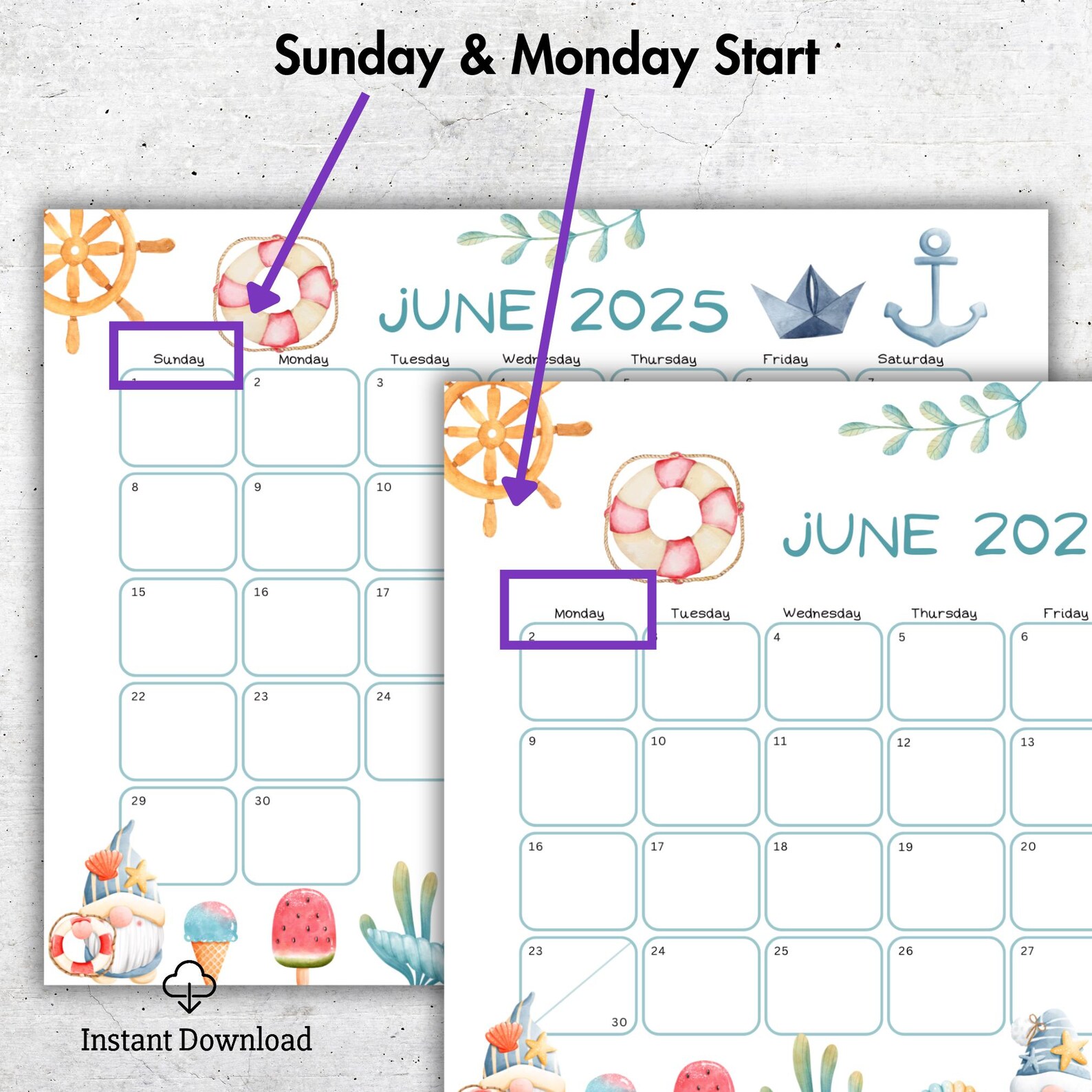 June 2025 Nautical Printable Calendar, Beach Theme Monthly Planner ...
