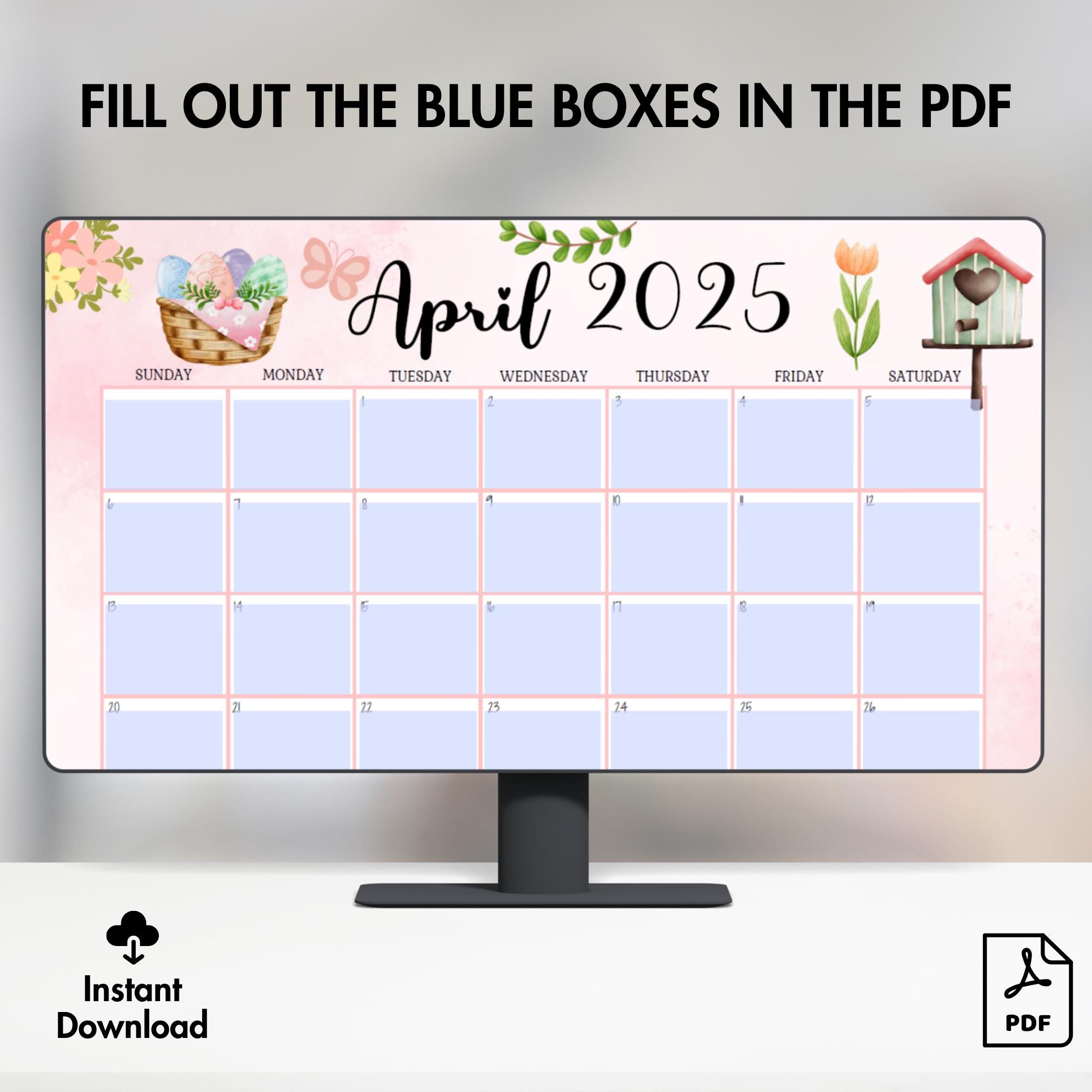 EDITABLE April 2025 Calendar, Printable April Calendar, Fillable ...