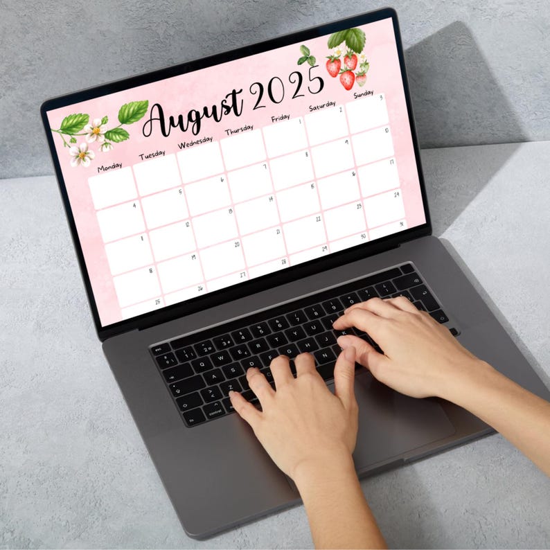 EDITABLE August 2025 Calendar, Beautiful Summer, Delicious Strawberries ...