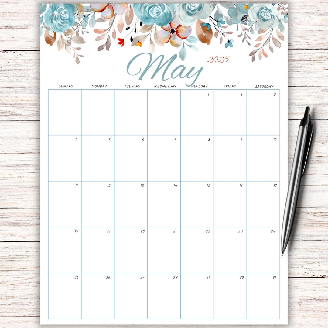 Printable 2025 May Calendar, Editable May Calendar, Digital, Monthly ...