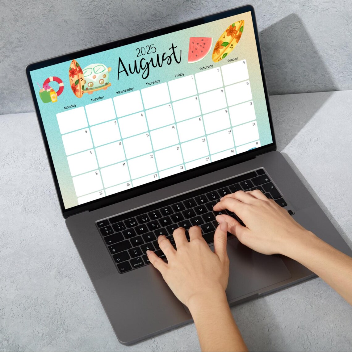 EDITABLE August 2025 Calendar, Beautiful Summer, Watermelon, Cute Gnome ...