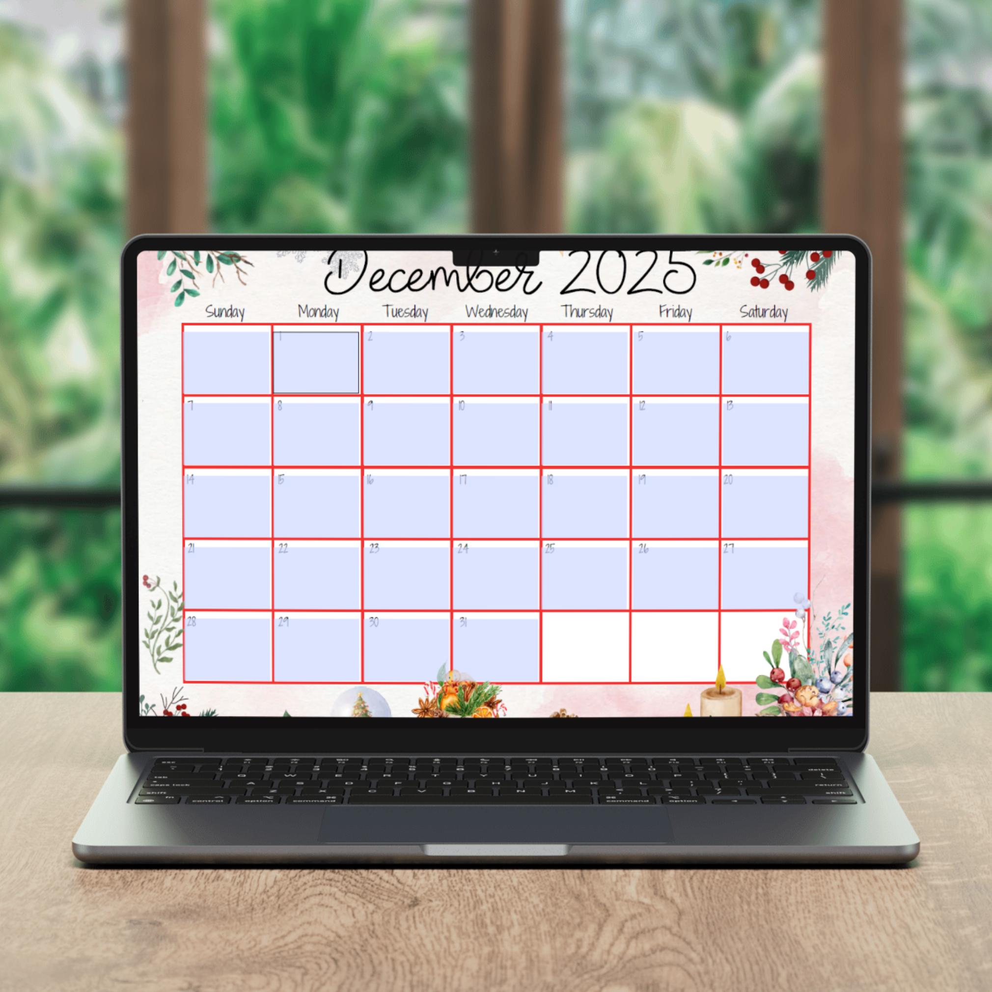 EDITABLE December 2025 Calendar, Happy Christmas, Happy New Year ...