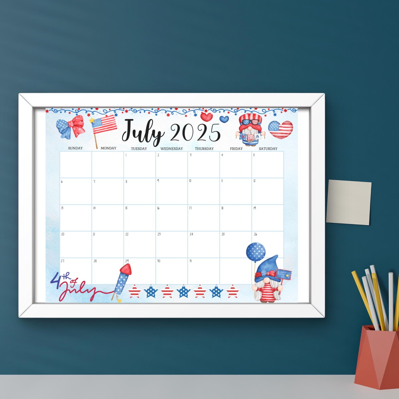 EDITABLE July 2025 Calendar, 4th July Independence Day, Happy 4th July ...