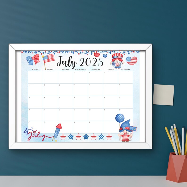 EDITABLE July 2025 Calendar, 4th July Independence Day, Happy 4th July ...